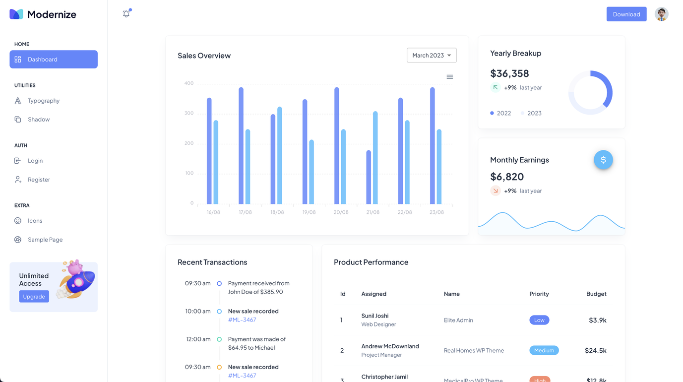 Modernize Next.js Free Admin Template - MUI Store